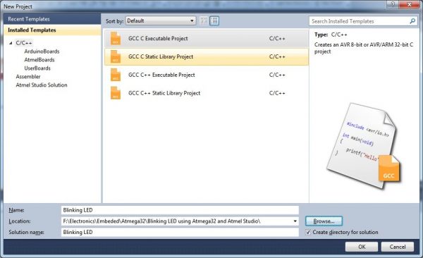 Blinking LED using Atmega32 Atmel AVR Microcontroller and Atmel Studio