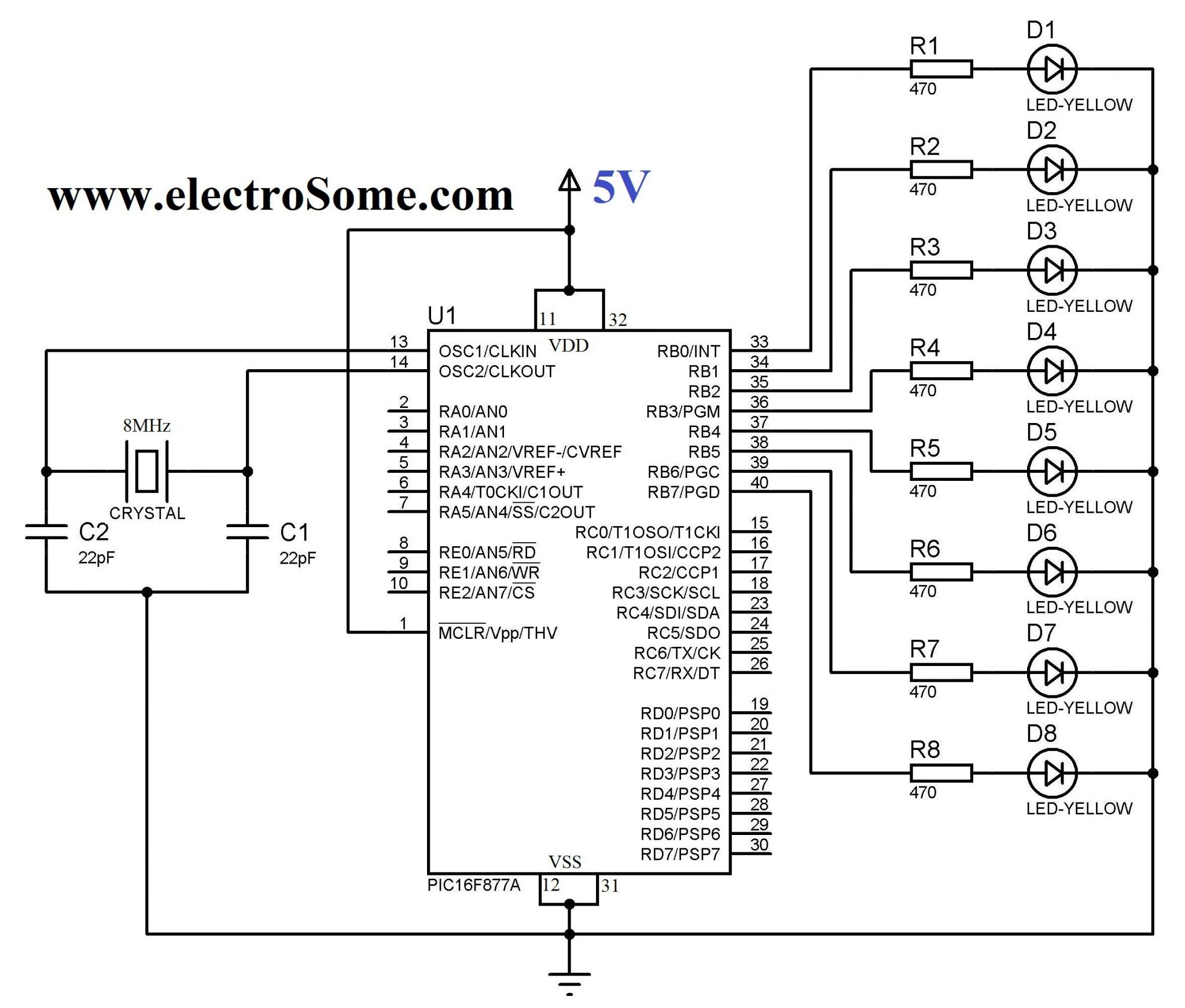 Pic Microcontroller Project Program Circuit Diagram Led Blinking