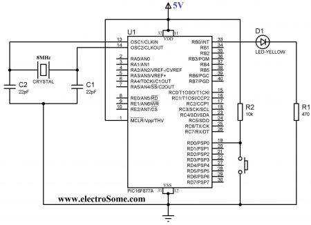 Using Push Button Switch with PIC Microcontroller - MikroC