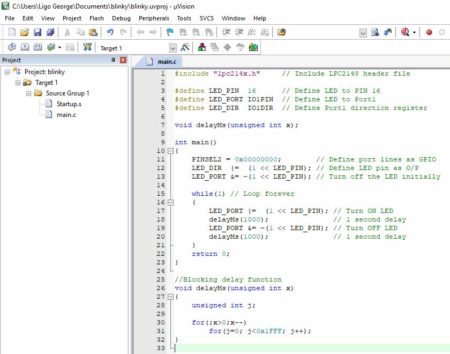 Blinking LED using LPC2148 and Keil IDE - ARM Microcontroller Tutorial